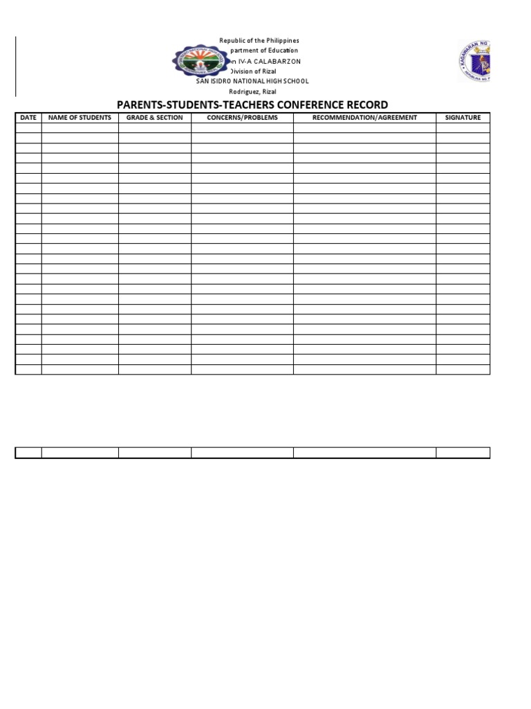 Parents-Teacher Conference Record 2019-2020 | PDF