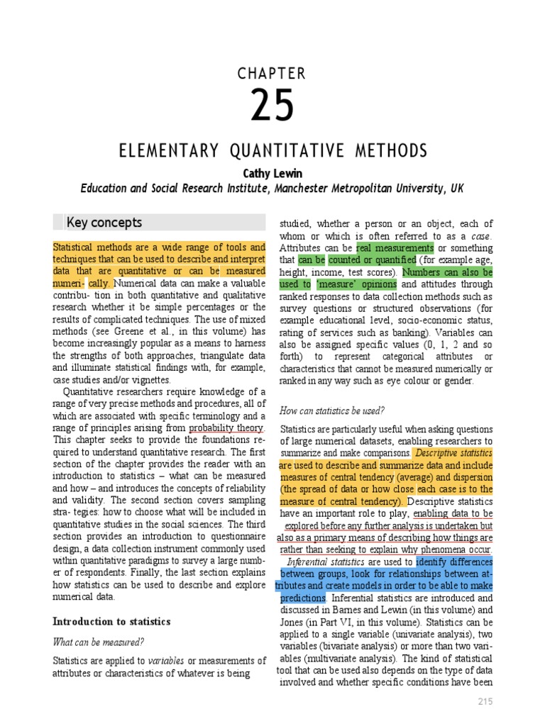 Elementary Quantitative Methods: Key Concepts | PDF | Sampling ...