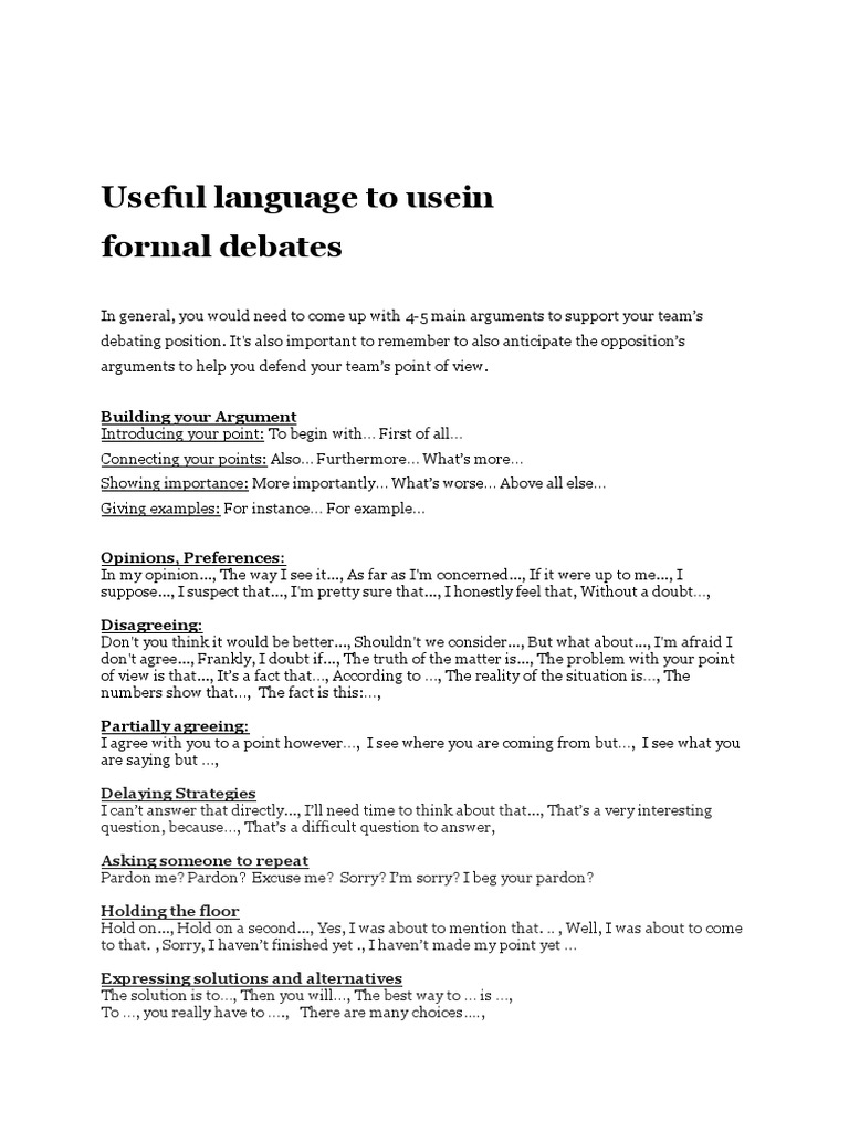 Useful Language For A Debate | PDF