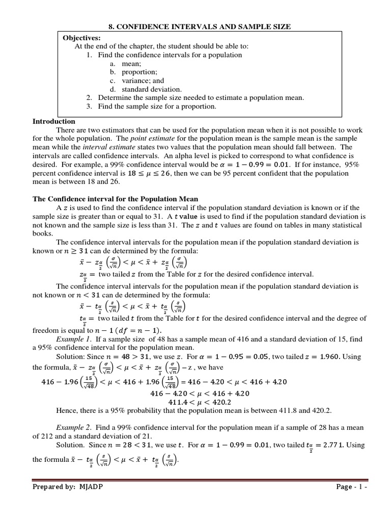 8august2010 - Confidence Interval and Sample Size | PDF | Sample Size ...