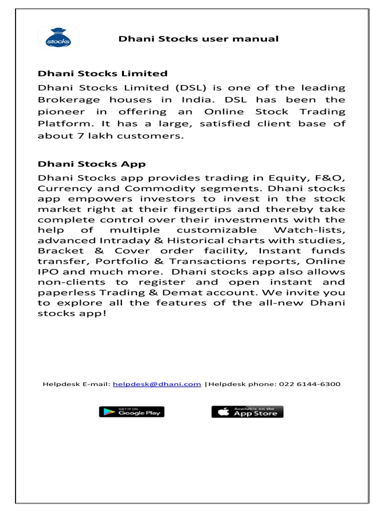 Dhani Stocks User Manual - v.1.0 | PDF | Margin (Finance) | Day Trading