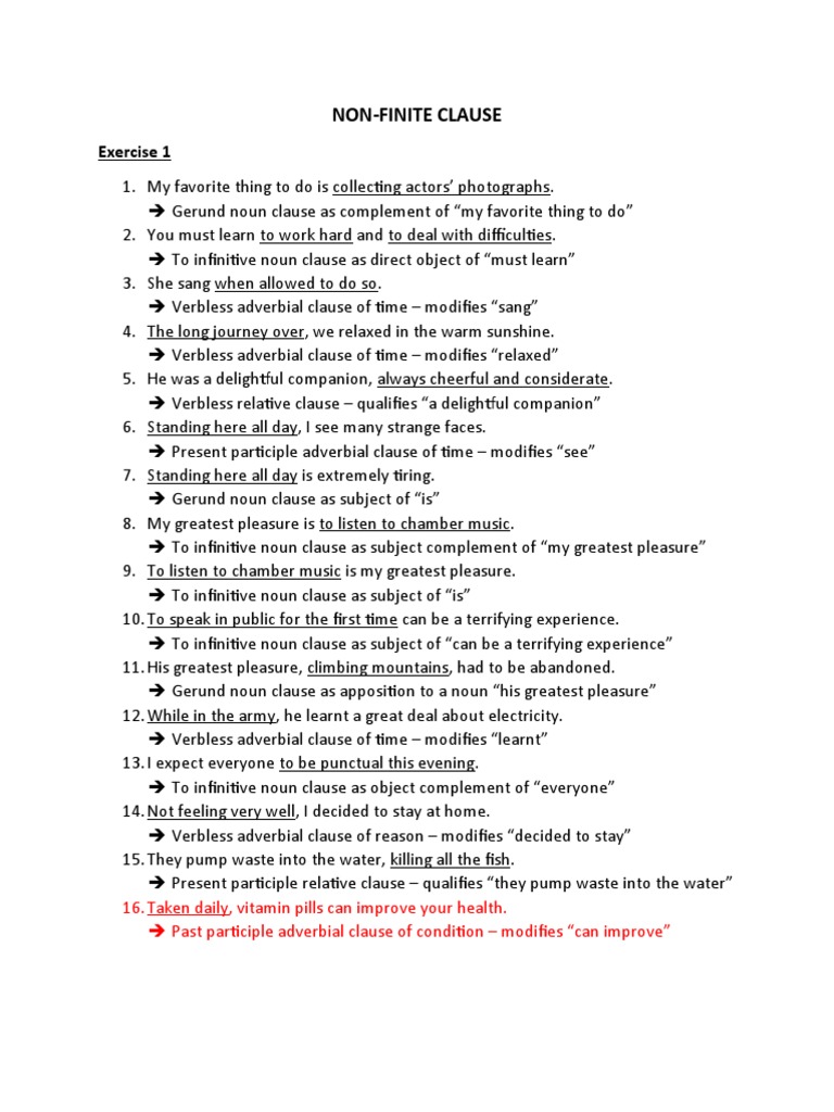 Exercise Non Finite Clause 1 | PDF | Clause | Linguistics