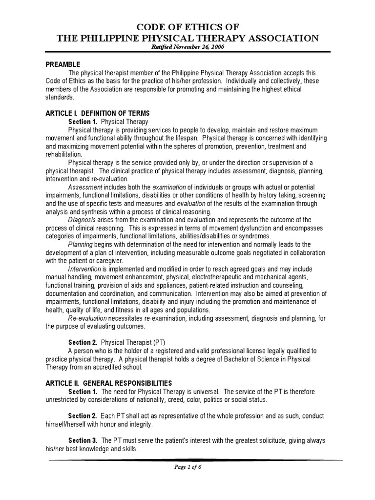 Ppta Code of Ethics PDF | PDF | Physical Therapy | Psychotherapy