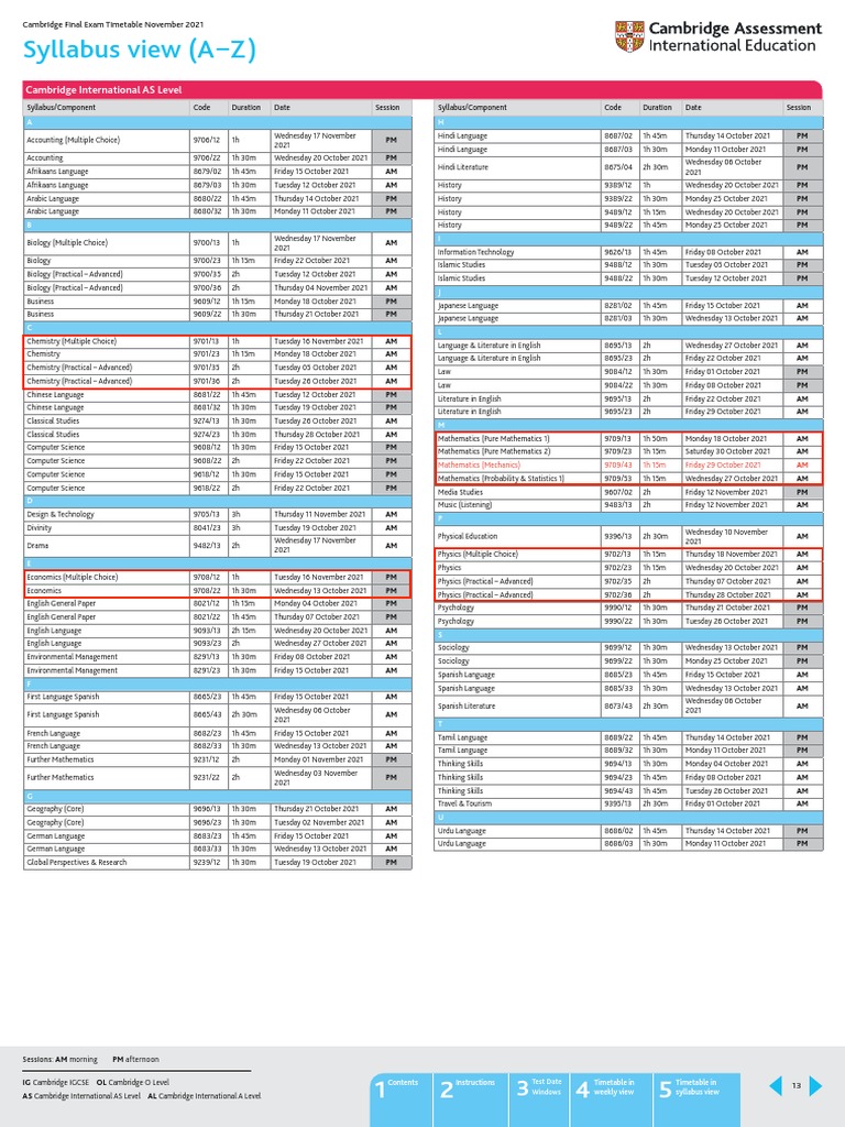 Cambridge Exam Timetable 2021 | PDF | Science