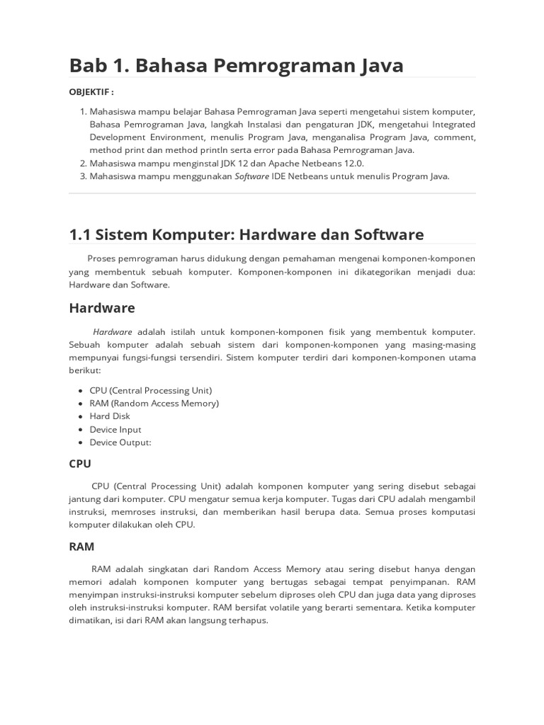 Sejarah dan Pengantar Bahasa Java | PDF | Komputer | Teknologi & Rekayasa