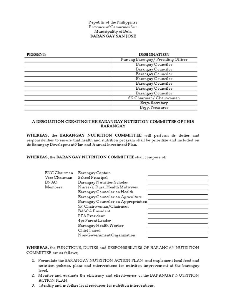 RESOLUTIONS For BNC FORMULATION | PDF | Malnutrition | Determinants Of ...