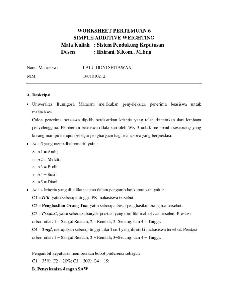 Worksheet Pertemuan - 6 - Lalu Doni Setiawan - 1901010212 | PDF