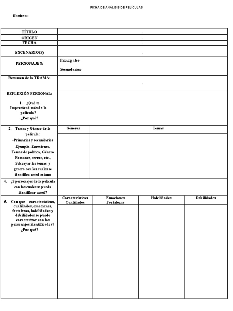 FICHA DE ANALISIS DE PELÍCULA | PDF