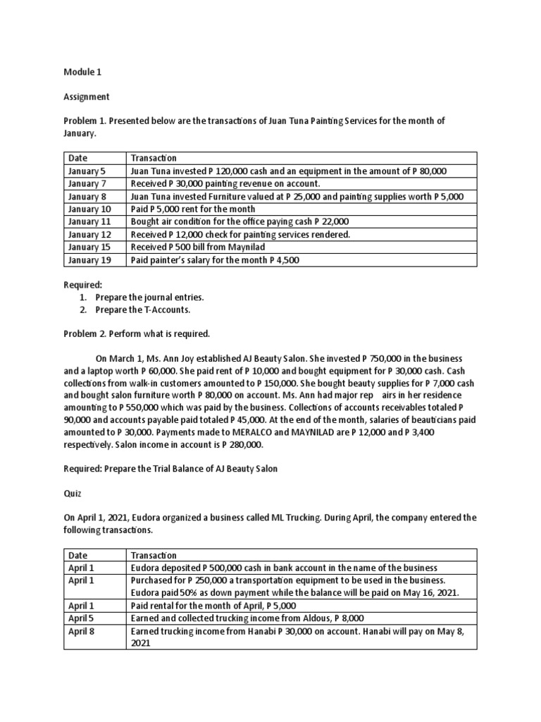 Accounting Transactions and Trial Balance Guide | PDF | Service ...