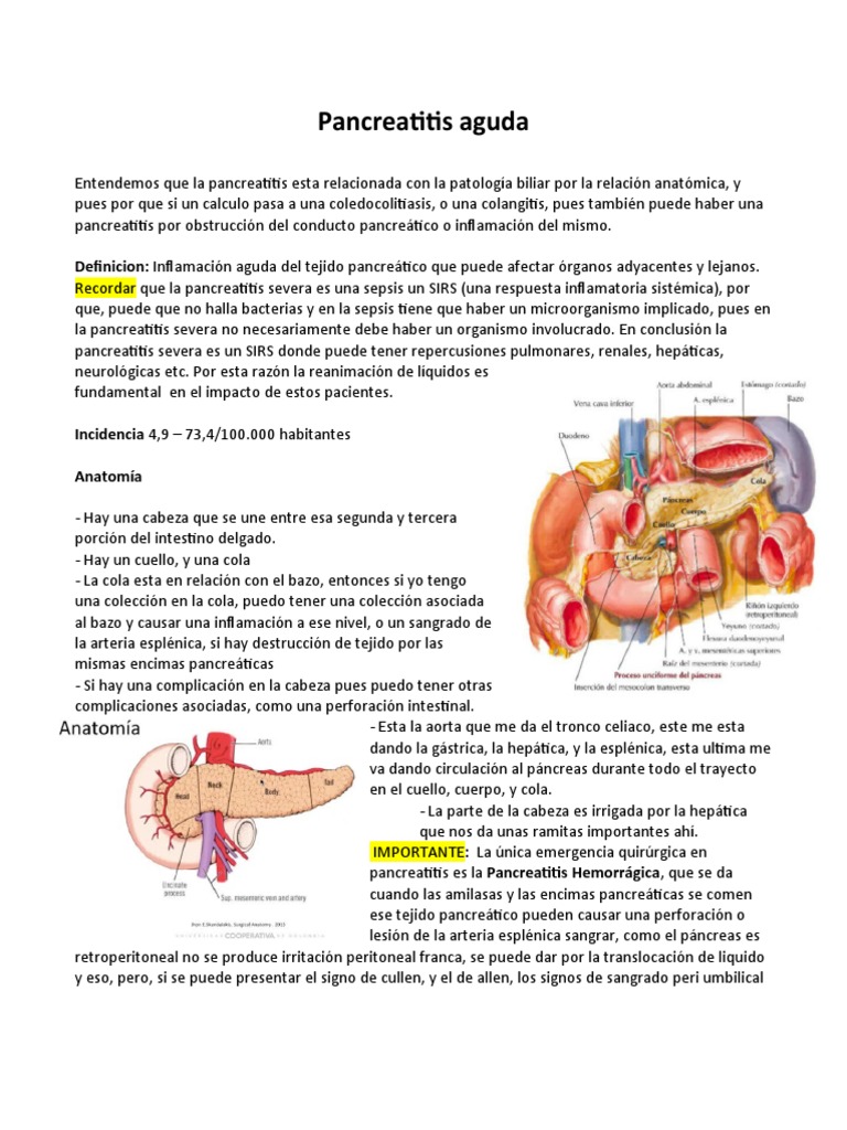 Resumen Pancreatitis Aguda | PDF | Páncreas | Órgano (anatomía)
