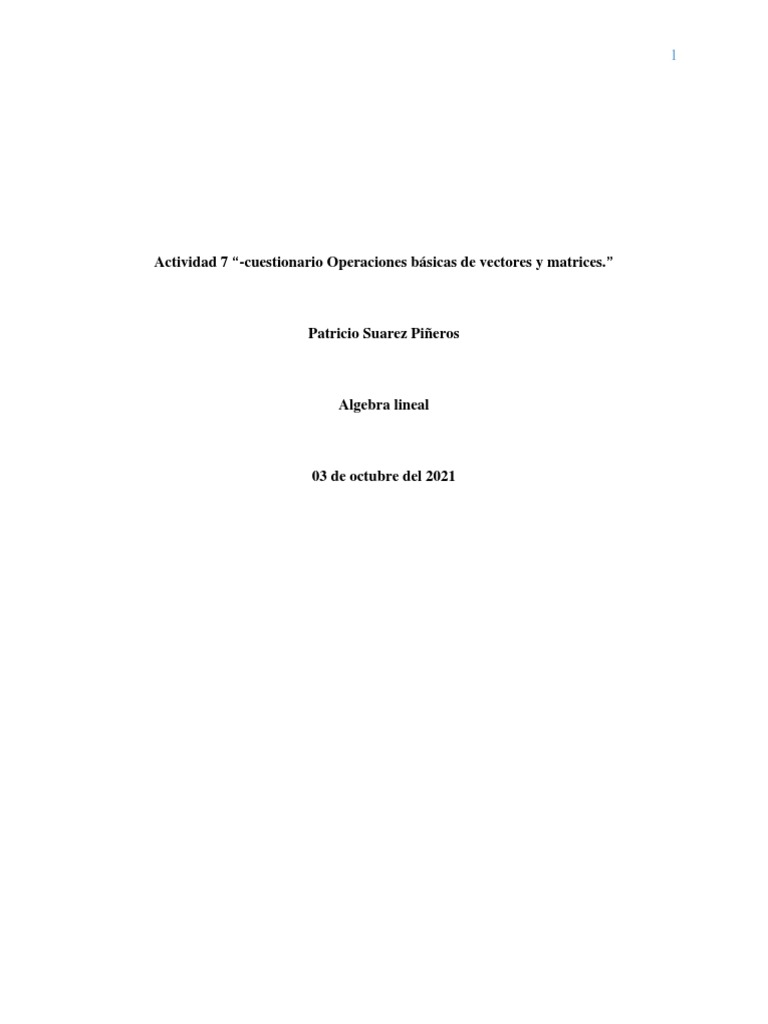 Actividad 7 Taller Cuestionario Operaciones Básicas de Vectores y Matrices | PDF