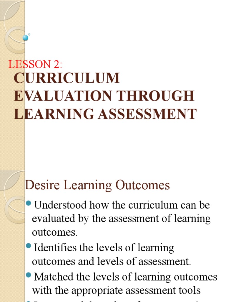 Lesson 2:: Curriculum Evaluation Through Learning Assessment | PDF ...