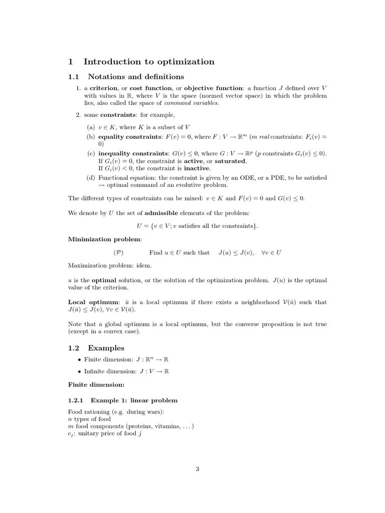 1 Introduction To Optimization: 1.1 Notations and Definitions | PDF ...