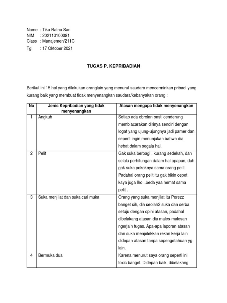 Tika Ratna Sari - P.kepribadian - 17 Okt 2021 | PDF