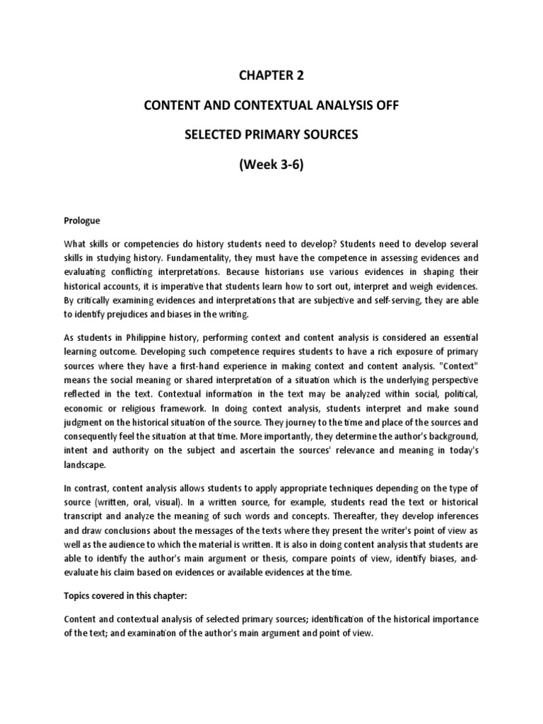 Content and Contextual Analysis Off Selected Primary Sources (Week 3-6) | PDF | Primary Sources ...