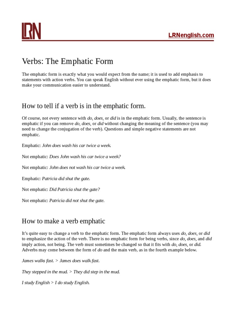 Emphatic Form of Verbs Explained | PDF | Verb | English Language