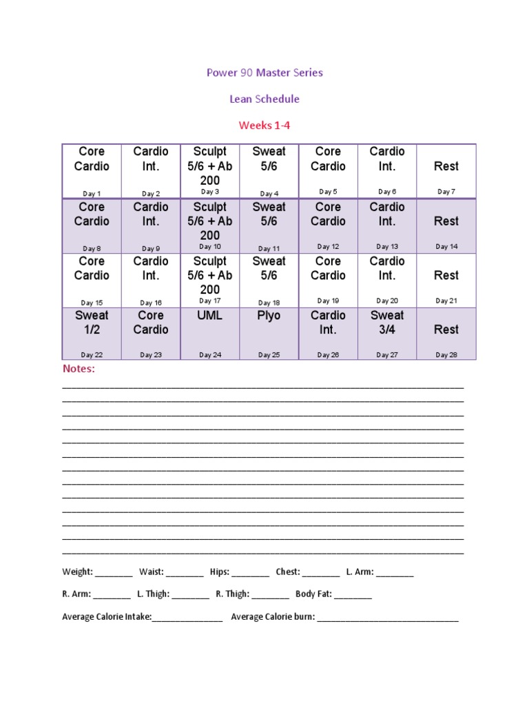 Power 90 Master Series - Lean Schedule | PDF | Hyperalimentation ...