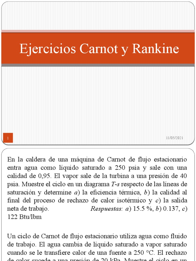 Ejercicios Carnot y Rankine Ideal | PDF | Vapor | Ingeniería mecánica