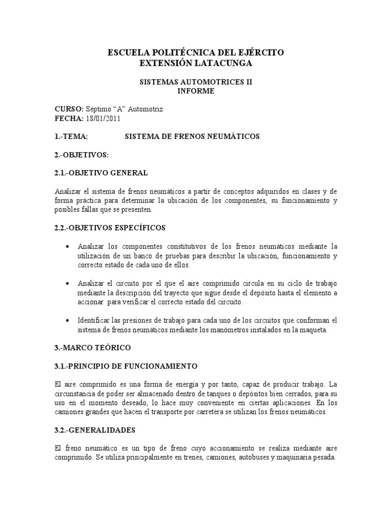 Funcionamiento del Sistema de Frenos Neumáticos | PDF | Presión | Neumático