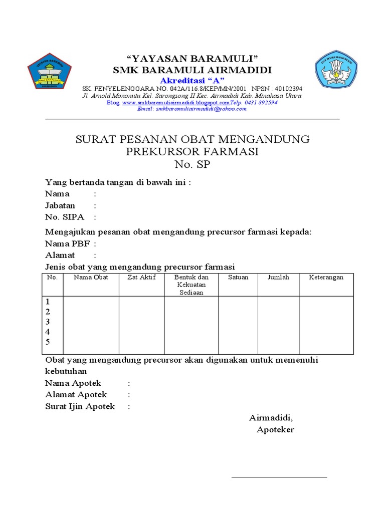 Surat Pesanan Obat Prekursor | PDF