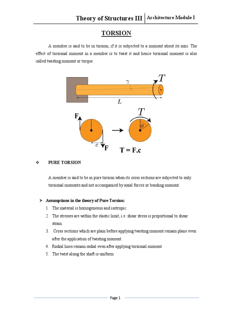 Theory of Structures III Torsion: Architecture Module I | PDF | Torque ...