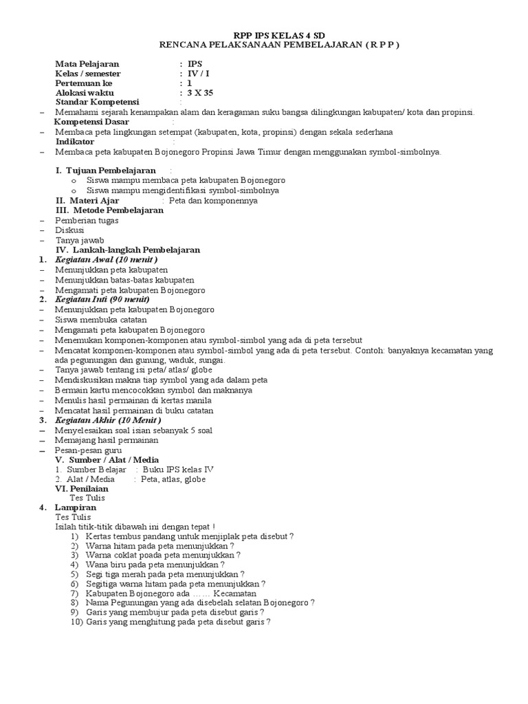 RPP Ips Kelas 4 SD | PDF
