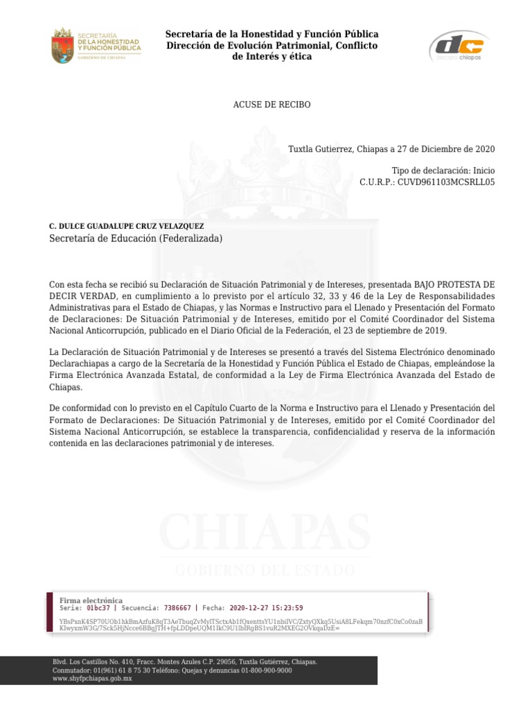 ACUSE Declaracion Inicio | PDF | Gobierno