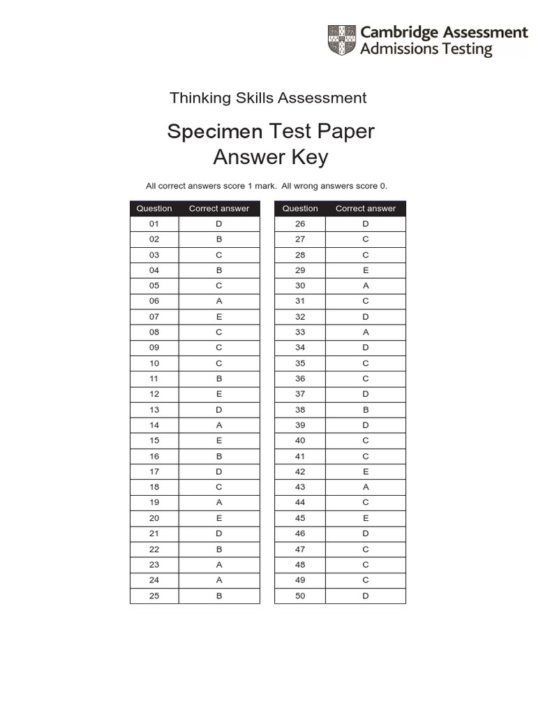 Tsa Specimen Answer Key | PDF