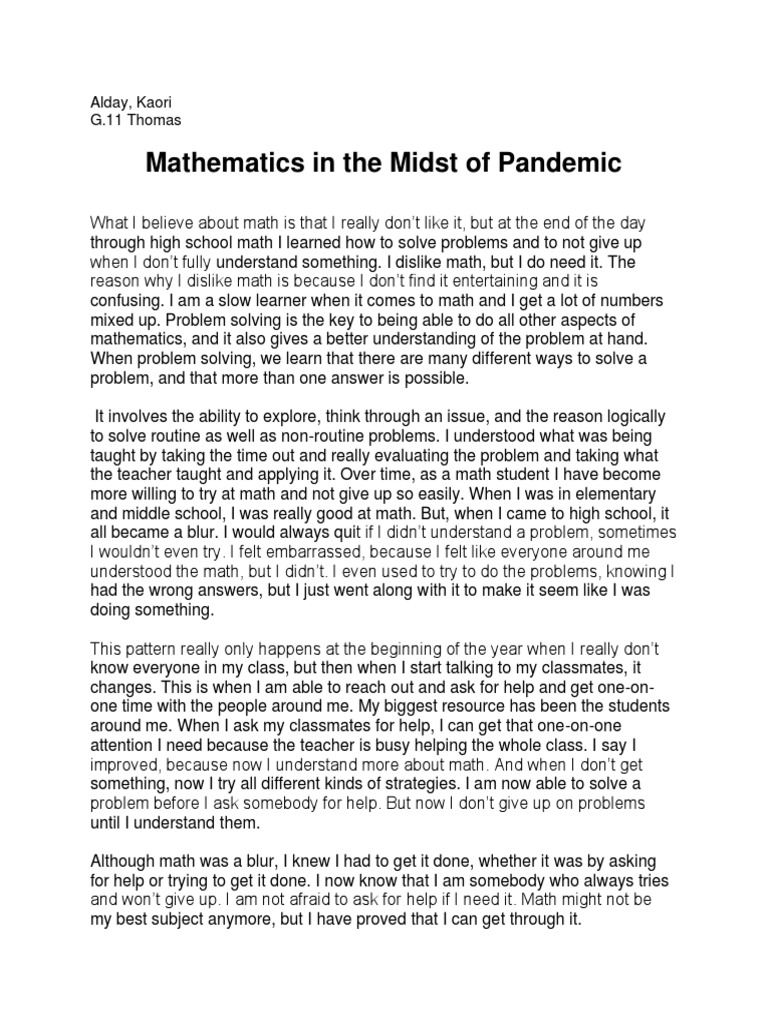 Mathematics in The Midst of Pandemic: Alday, Kaori G.11 Thomas | PDF ...