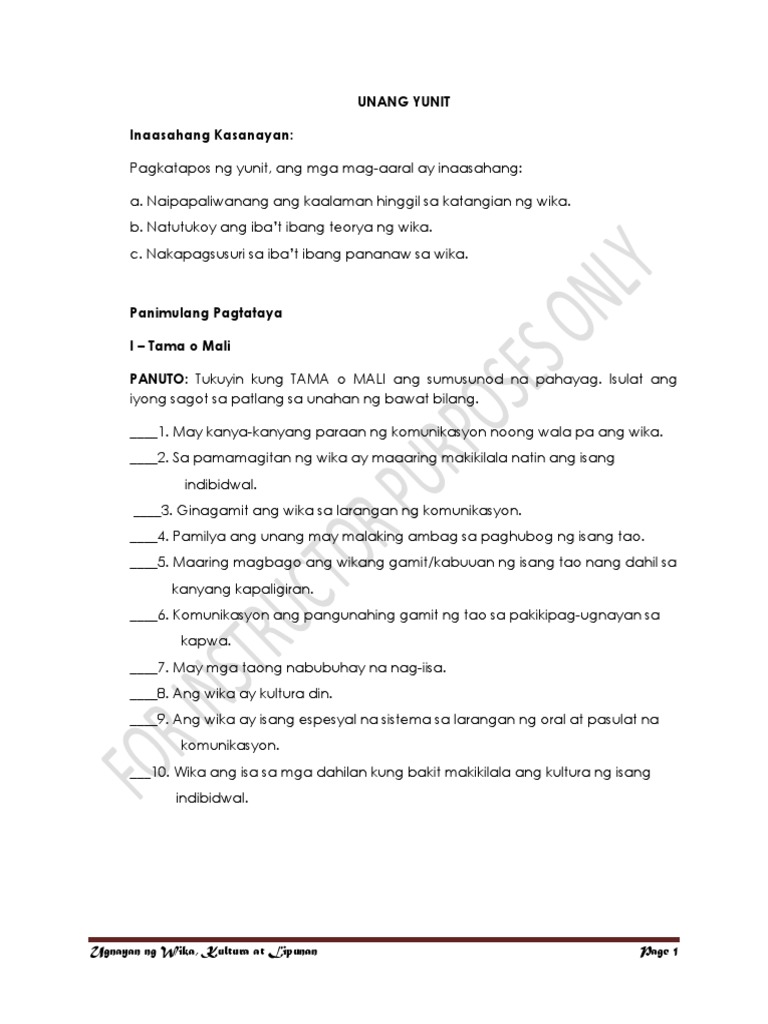 Fil 101 Pagsasanay 1 | PDF