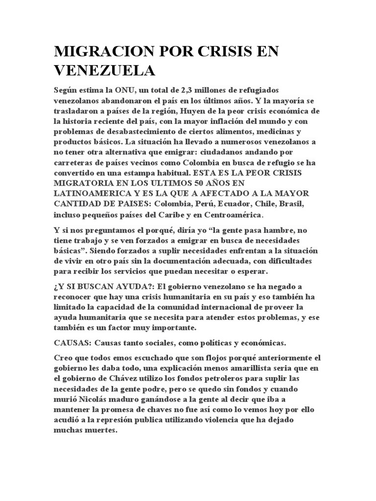 Crisis migratoria venezolana actual | PDF | Venezuela | Migración humana