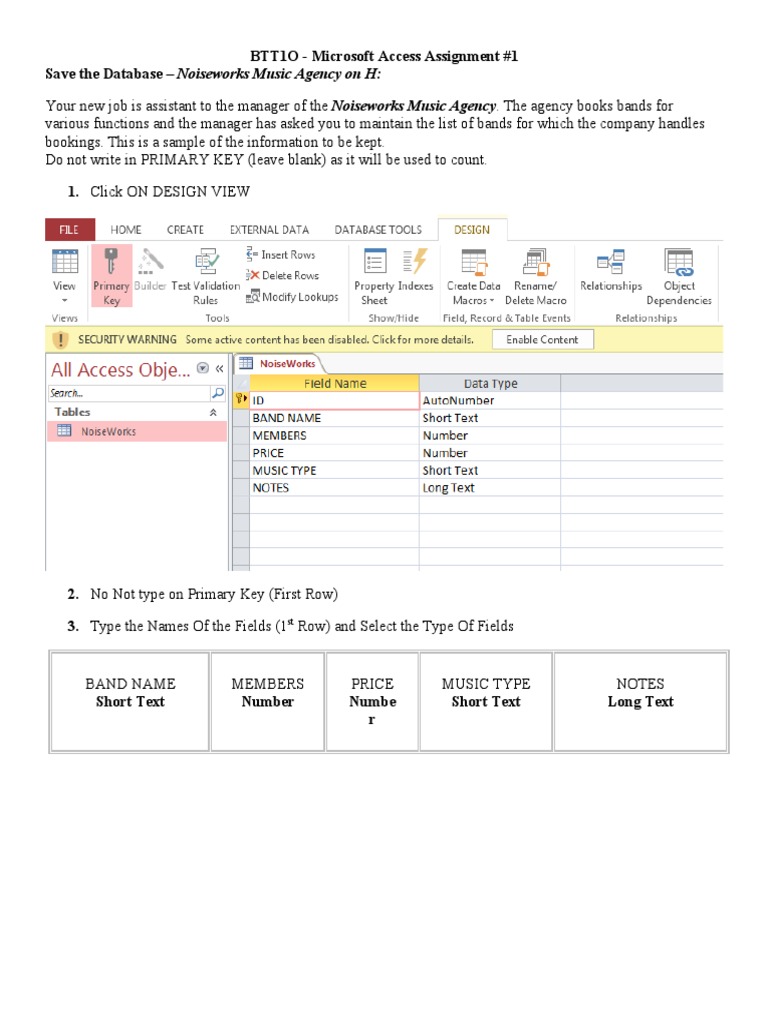 BTT1O - Microsoft Access Assignment #1 Save The Database - Noiseworks ... BTT1O - Microsoft Access Assignment #1 Save The Database - Noiseworks ...