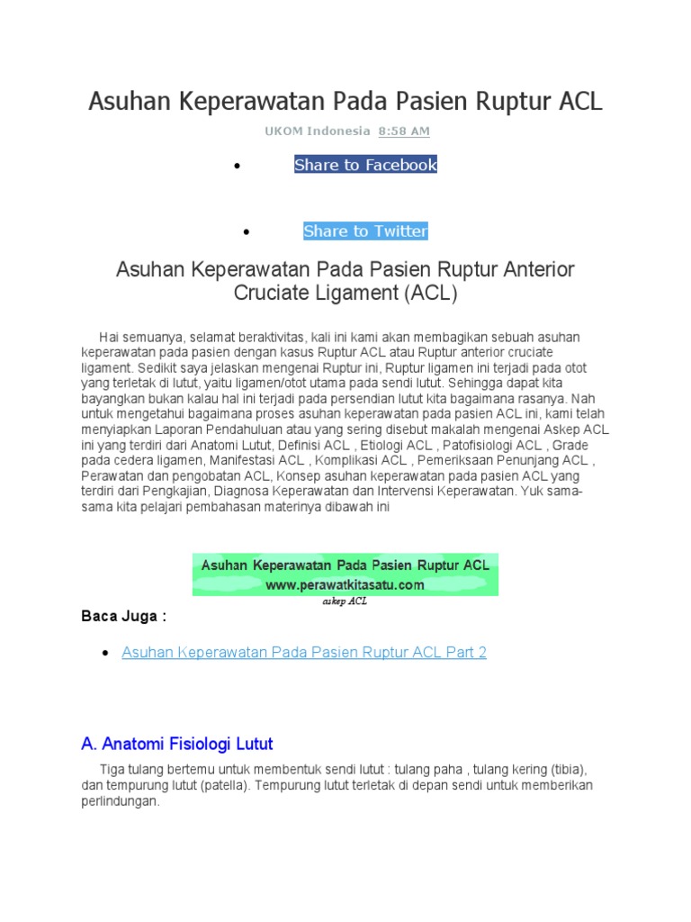 Asuhan Keperawatan Pada Pasien Ruptur ACL | PDF