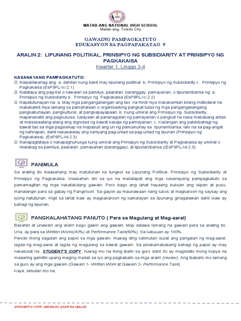 ESP-9-week 3-4.Activity-Sheet-Q1 | PDF