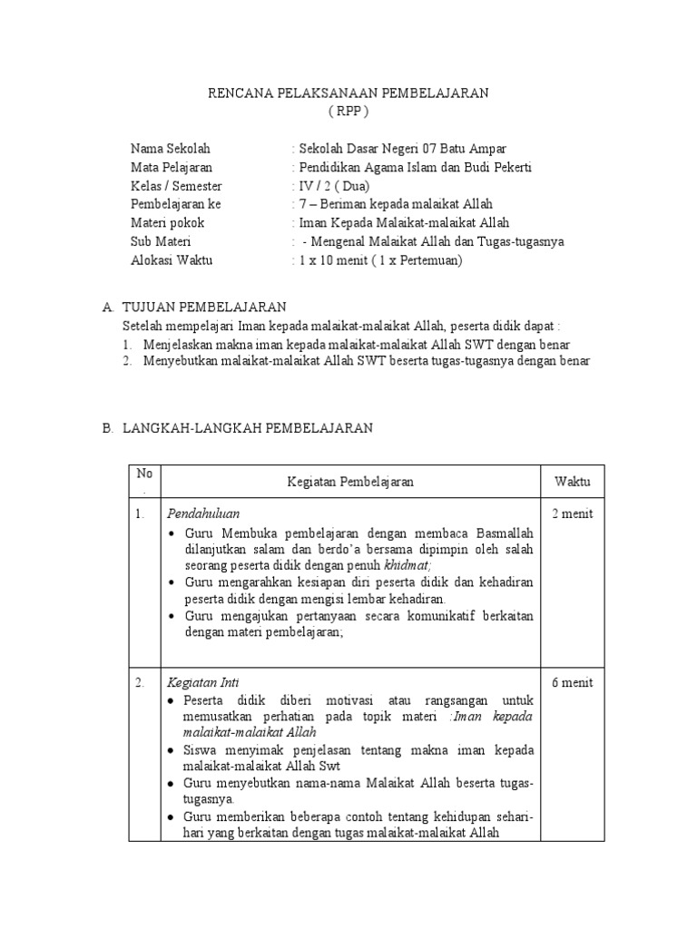 RPP Laporan 1 Lembar | PDF