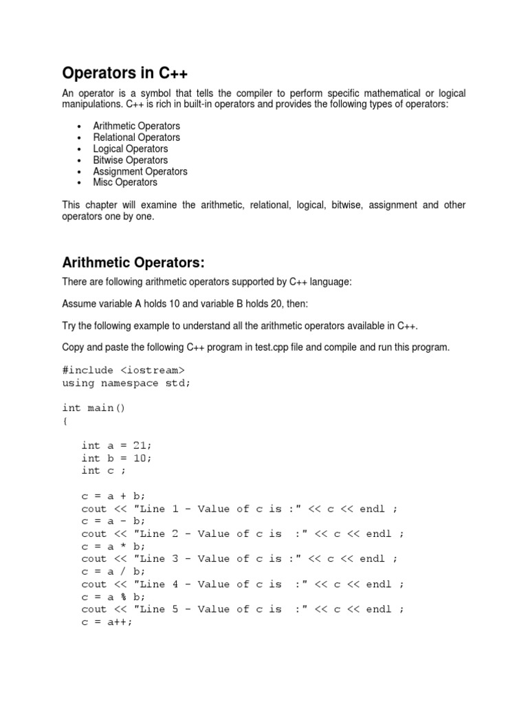 Lesson 2.5 Operators in C++ | PDF | Pointer (Computer Programming) | C++ Lesson 2.5 Operators in C++ | PDF | Pointer (Computer Programming) | C++