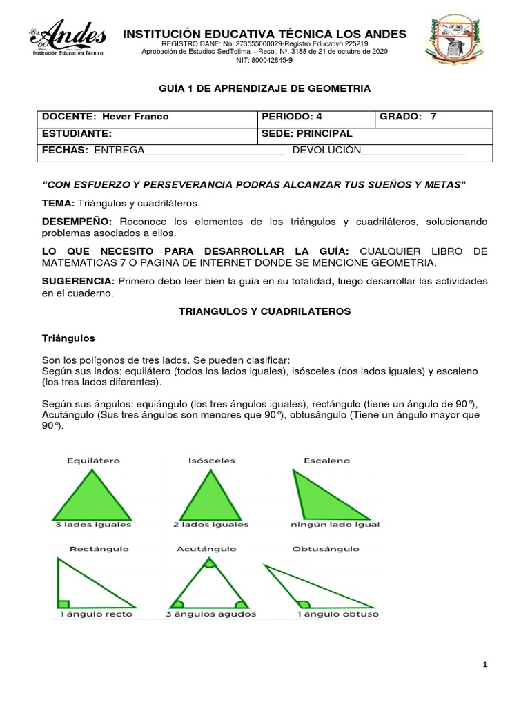 Guia Septimo Geometria | PDF | Triángulo | Rectángulo