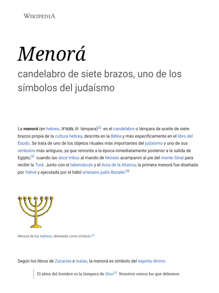 Menorá - Wikipedia, La Enciclopedia Libre | PDF
