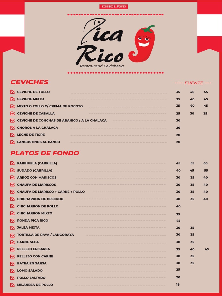Carta Pica Rico | PDF | Mariscos | Cocina