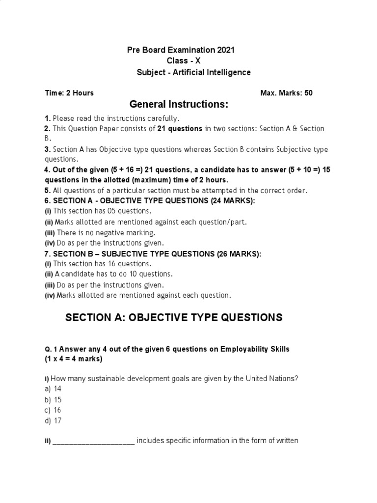 General Instructions:: Section A: Objective Type Questions | PDF ...