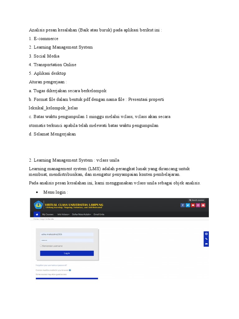 Analisis Pesan Kesalahan Vclass Unila | PDF