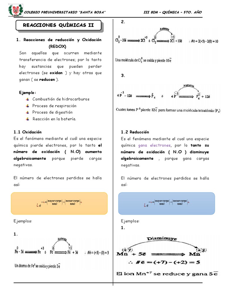 Reacciones Químicas Ii - 5to de Secundaria | PDF | Redox | Procesos de negocio