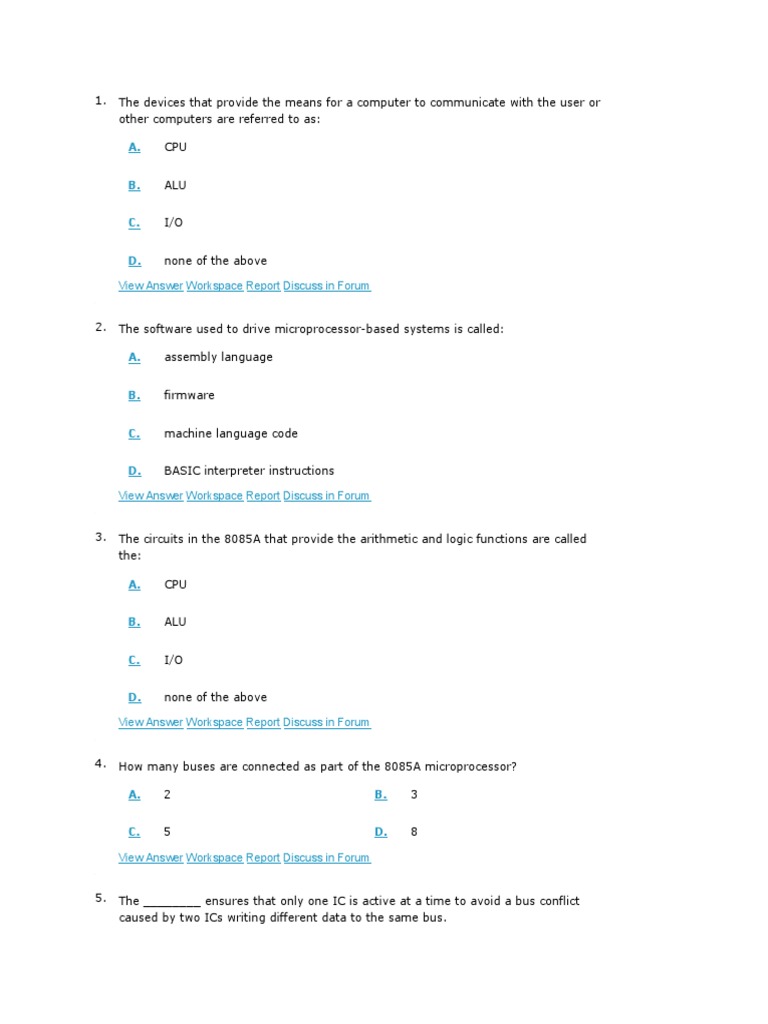 A. B. C. D.: View Answer Workspace Discuss in Forum | PDF | Central Processing Unit | Input/Output