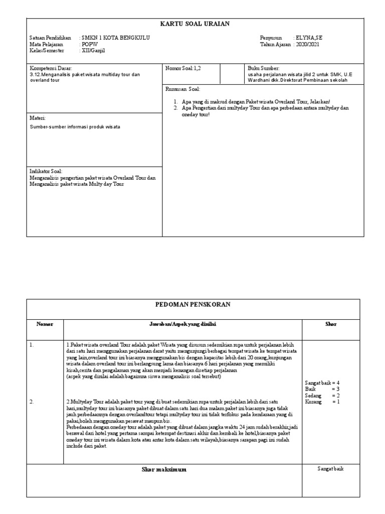Kartu Soal Uraian | PDF | Karier & Perkembangan | Perjalanan