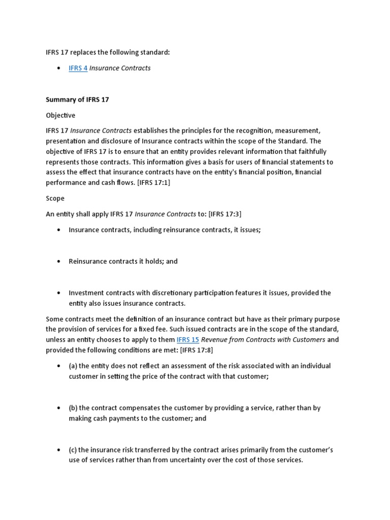Summary of IFRS 17 | PDF | Insurance | International Financial ...