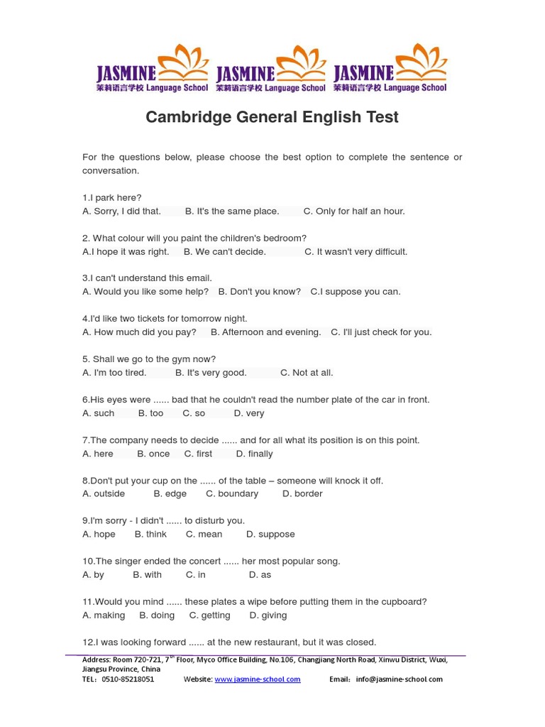 Cambridge General English Test | PDF