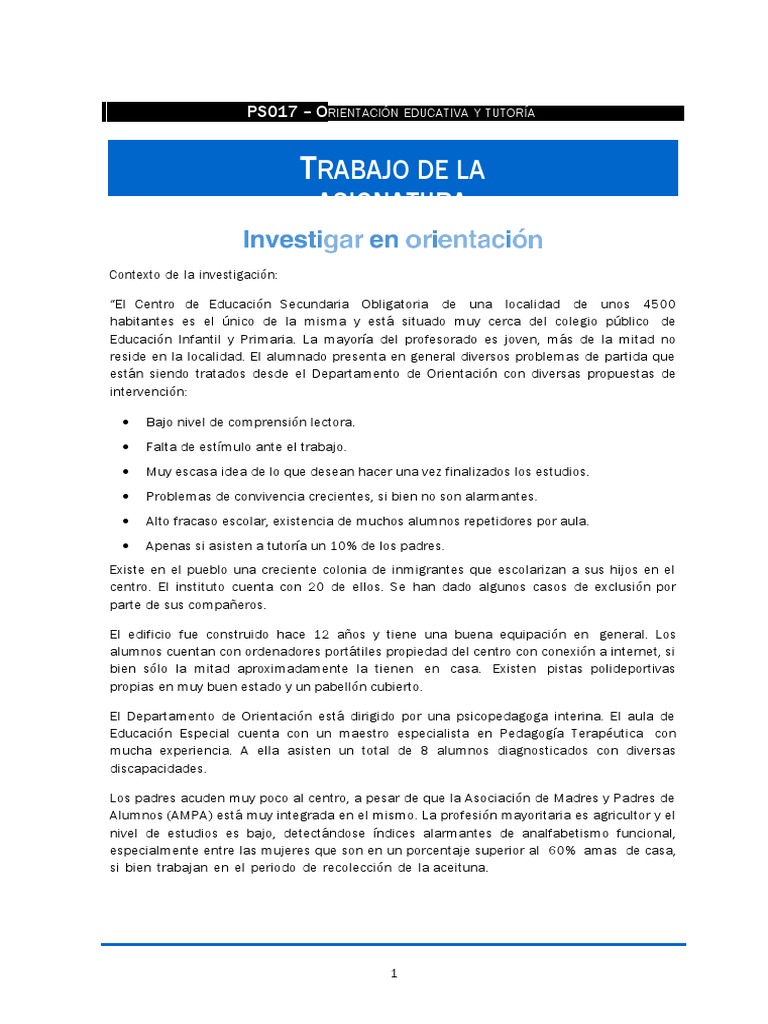 PS017 Trab CO Esp v0r0 | PDF | Aprendizaje | Maestros