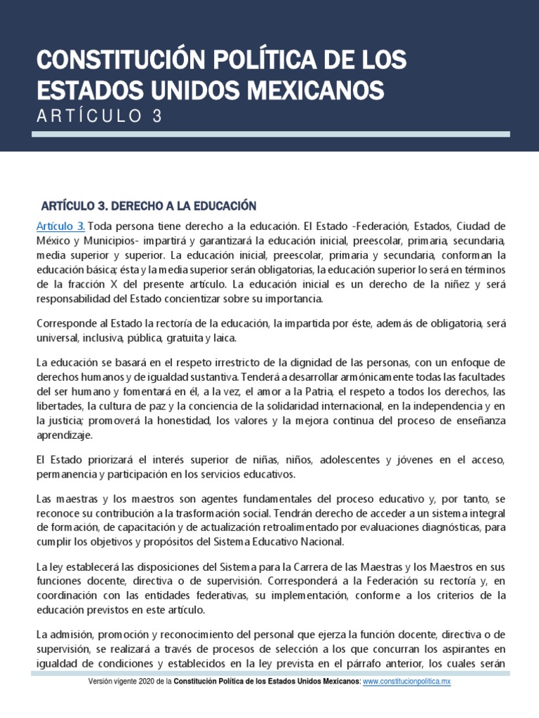Artículo 3. - Constitución Política de Los Estados Unidos Mexicanos ...