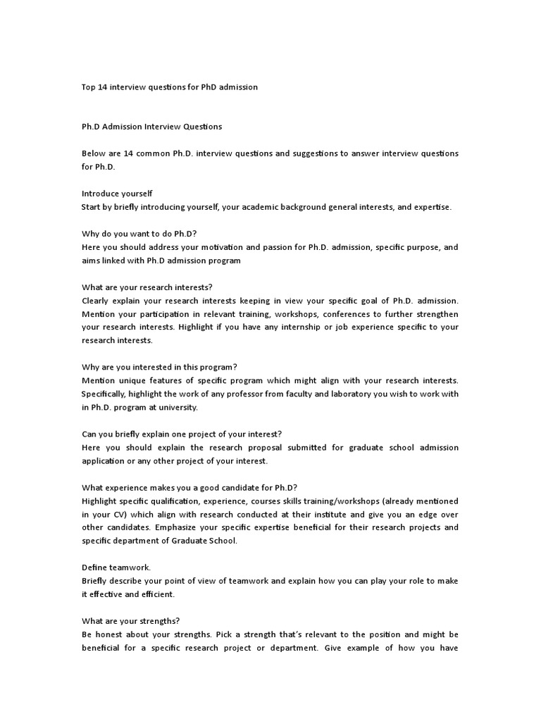Top 14 Interview PHD Question | PDF | Doctor Of Philosophy | Doctorate