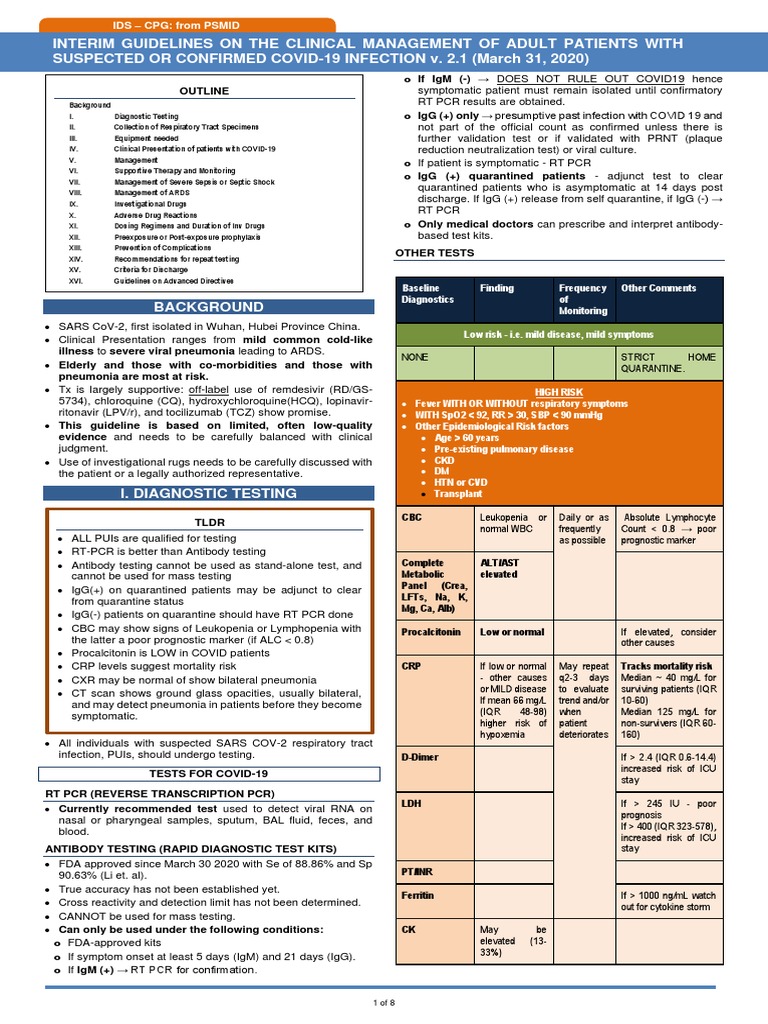 PSMID Guidelines COVID 19 - Edited | PDF | Sepsis | Pneumonia